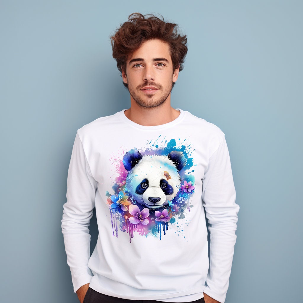 Cute Panda With Flowers for Sublimation Printing. Baby Panda Head T ...