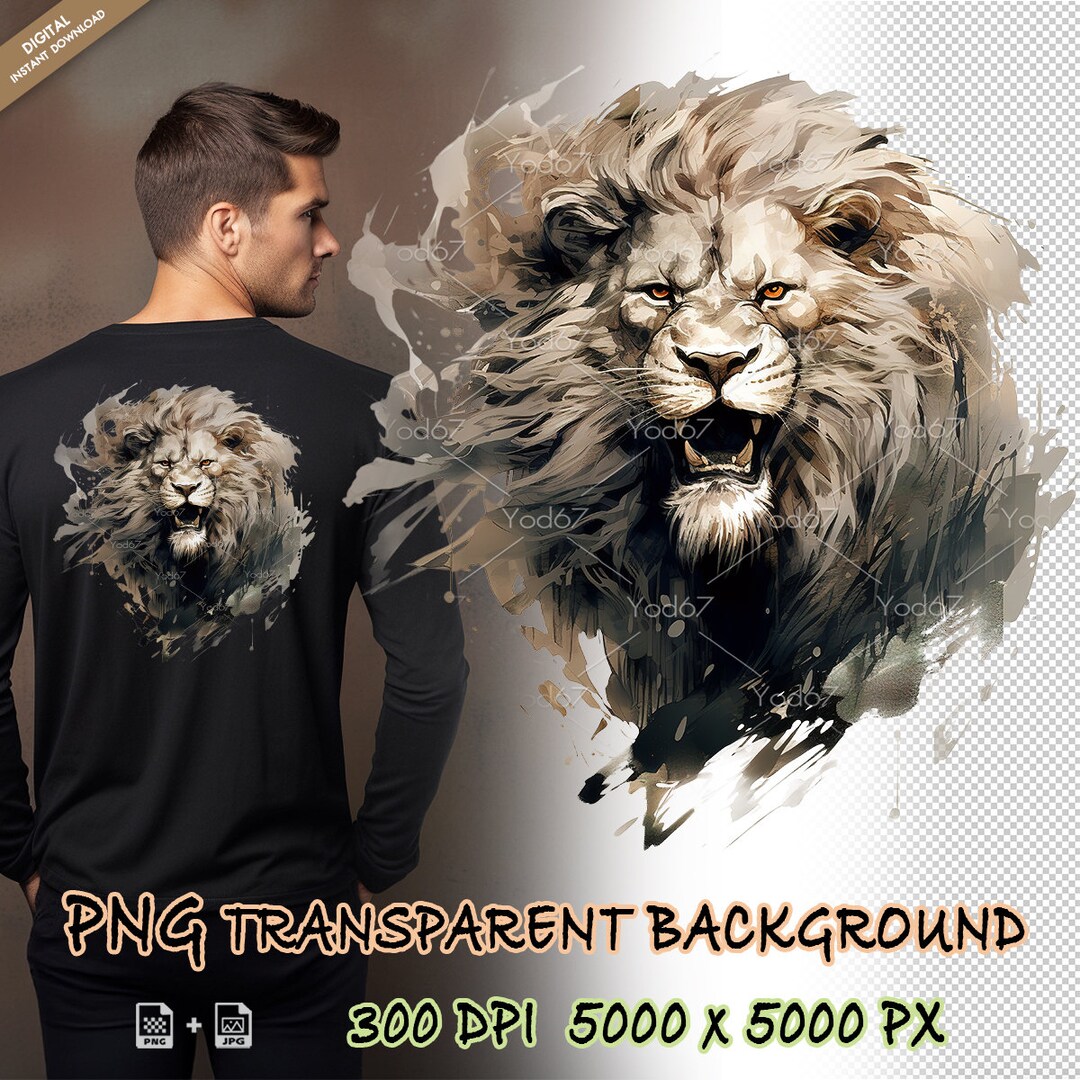 Lion Head for Sublimation Printing, Lion T-shirt Design Clipart, DTG ...
