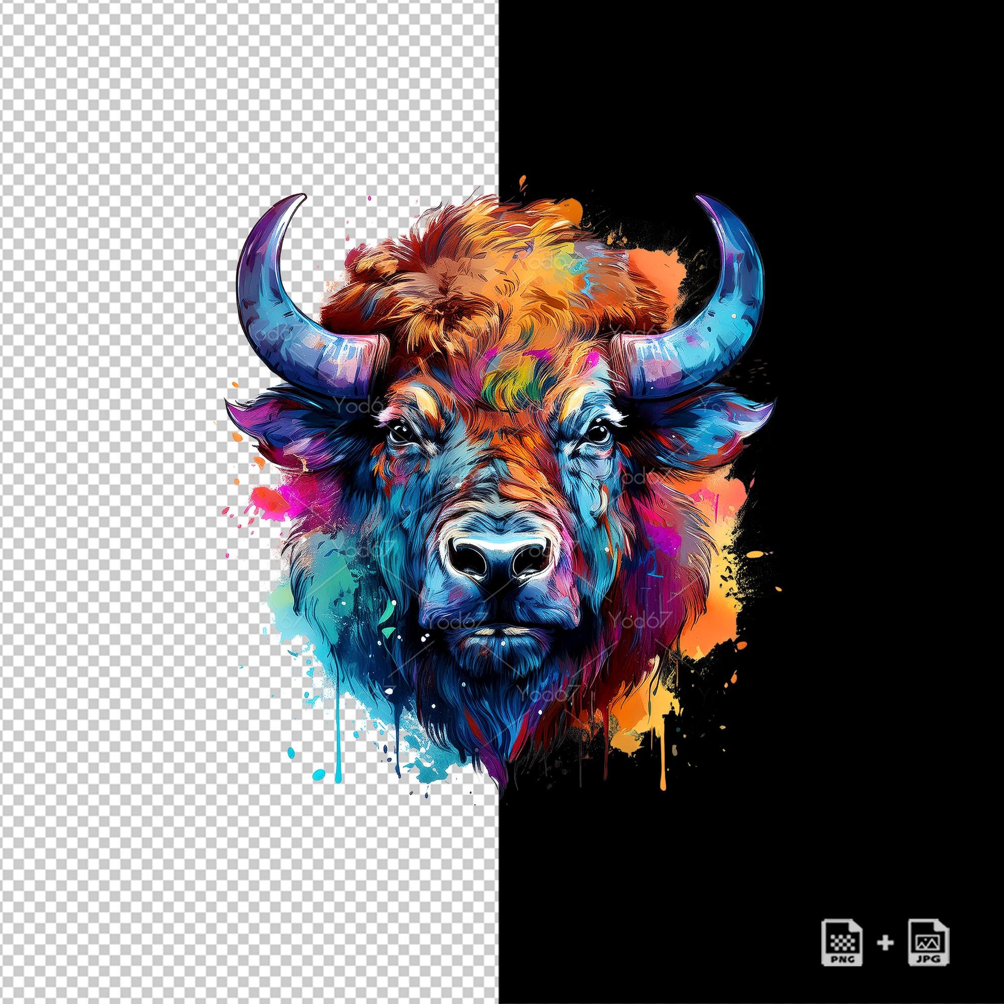 Colorful Bison Head Clipart for Sublimation Printing, Bison Face T ...