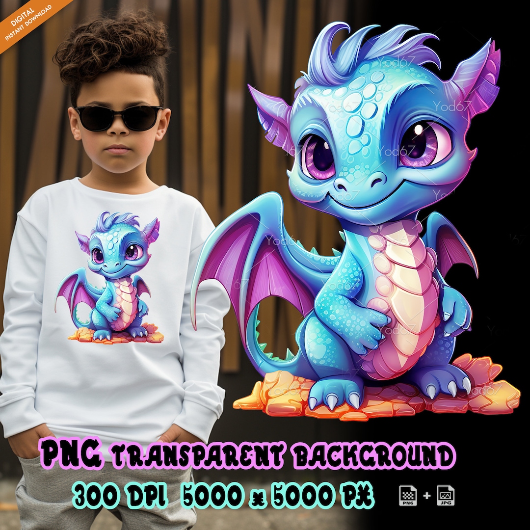 Cute Dragon Png for Sublimation Printing. Cartoon Dragon T-shirt Design ...