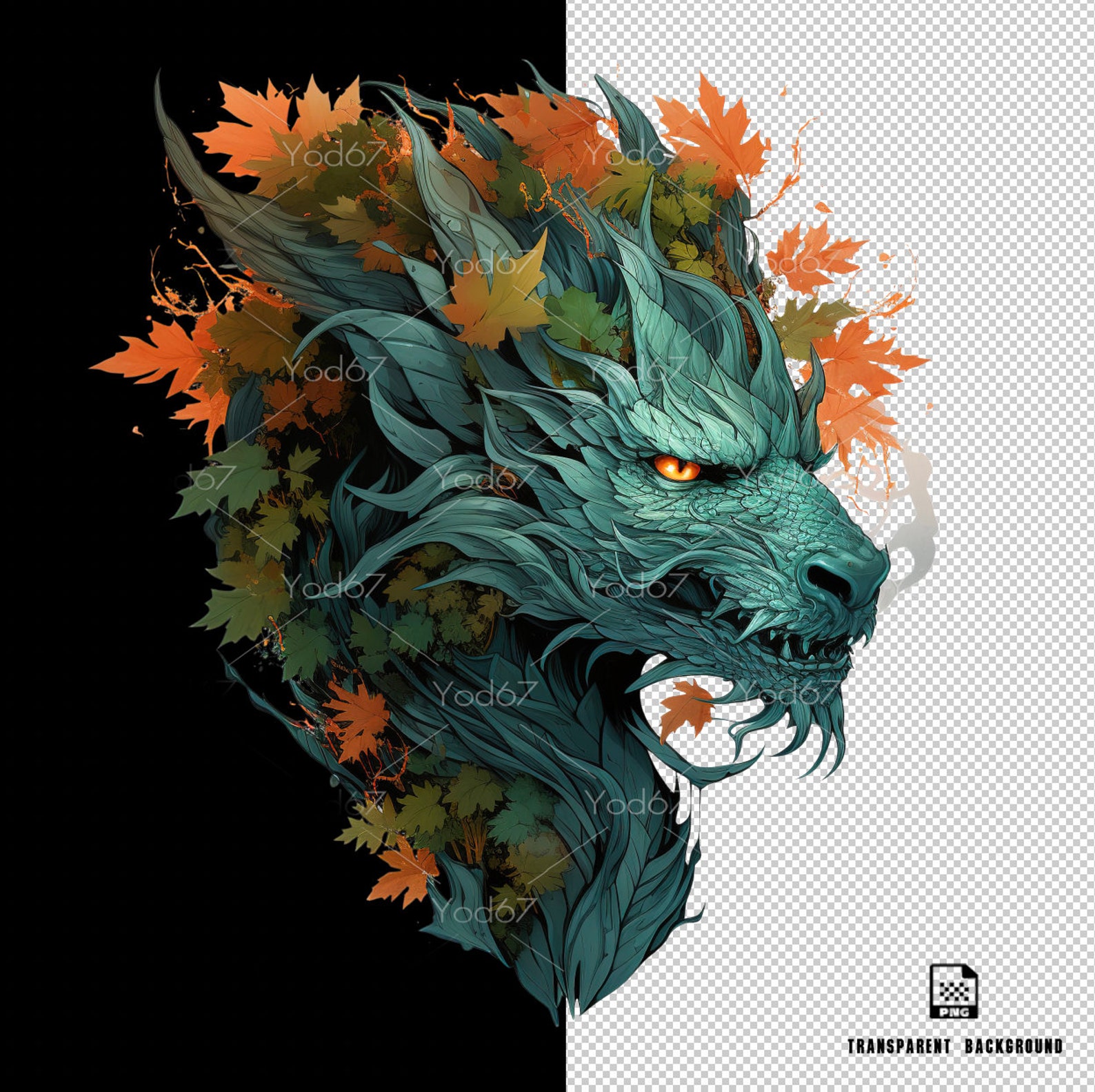 Dragon Head and Leaves for Sublimation Printing, Dragon T-shirt Design ...