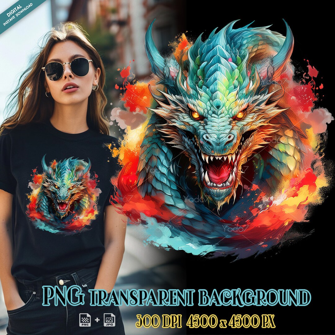 Angry Dragon Png for Sublimation Printing, Angry Colorful Dragon T ...
