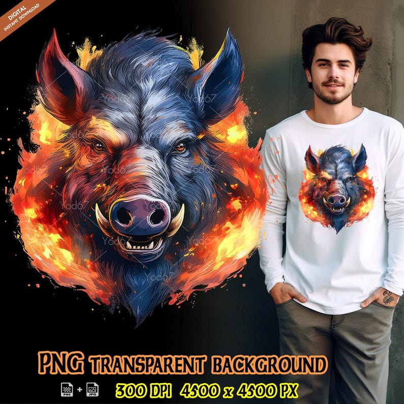 Wild Boar PNG for Sublimation Printing, Angry Boar With Flames T-shirt ...