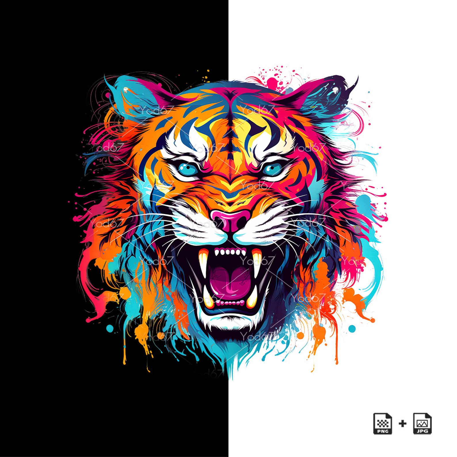 Colorful Tiger Face for Sublimation Printing, Tiger Head T-shirt Design ...