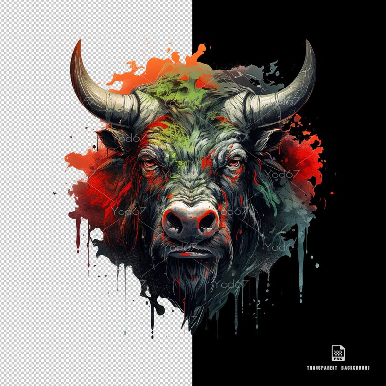 Demon Bull Head Png for Sublimation Printing, Bull Head T-shirt Design ...