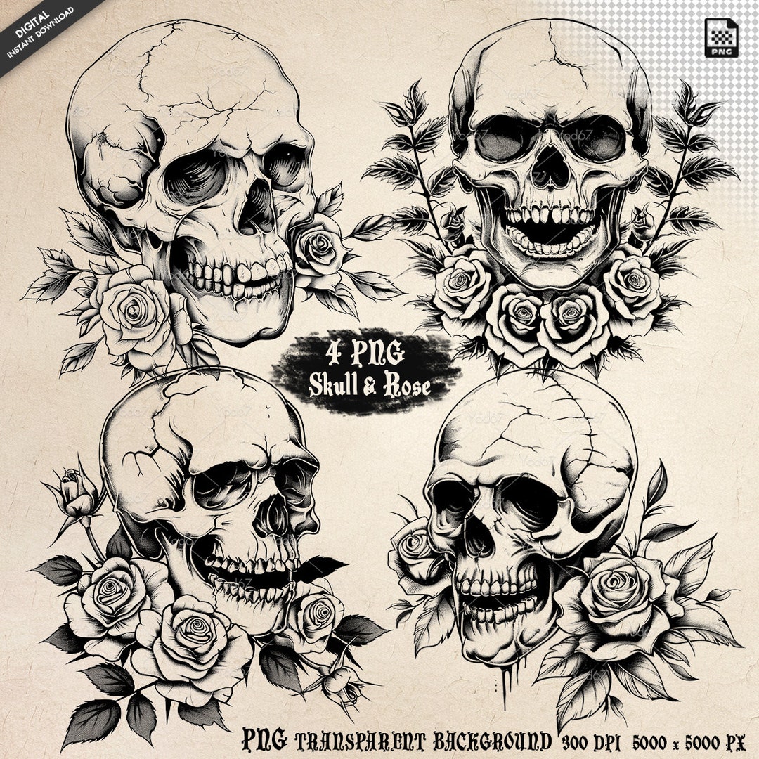 Skull With Rose PNG for Sublimation Printing, Skull and Roses T-shirt ...