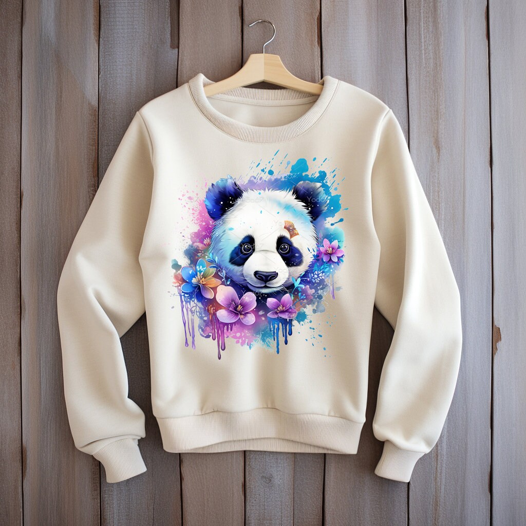 Cute Panda With Flowers for Sublimation Printing. Baby Panda Head T ...