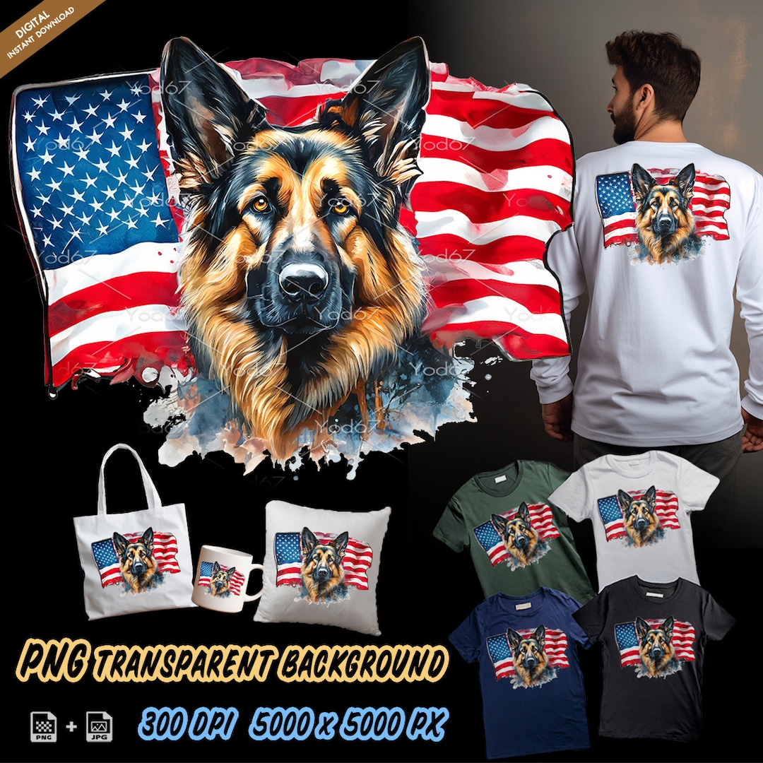 German Shepherd With USA Flag Clipart for Sublimation Printing, Dog T ...