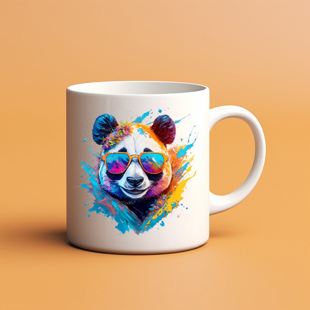 Panda Wearing Sunglasses for Sublimation Printing, Colorful Panda T ...