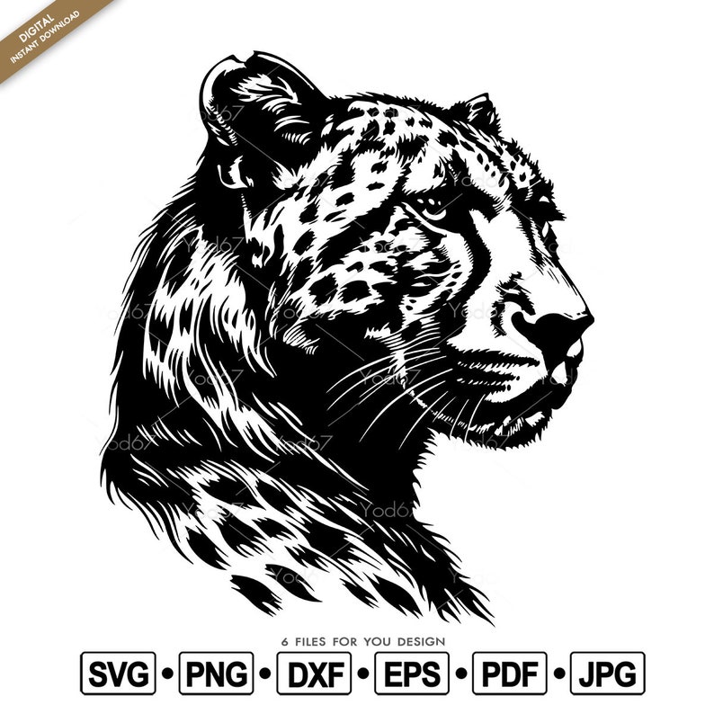 Cheetah Head SVG, PNG, Cheetah Vector Clipart Design Dxf Eps Pdf, Cut ...
