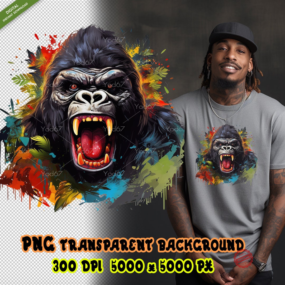 Angry Gorilla PNG for Sublimation Printing, Gorilla Head T-shirt Design ...