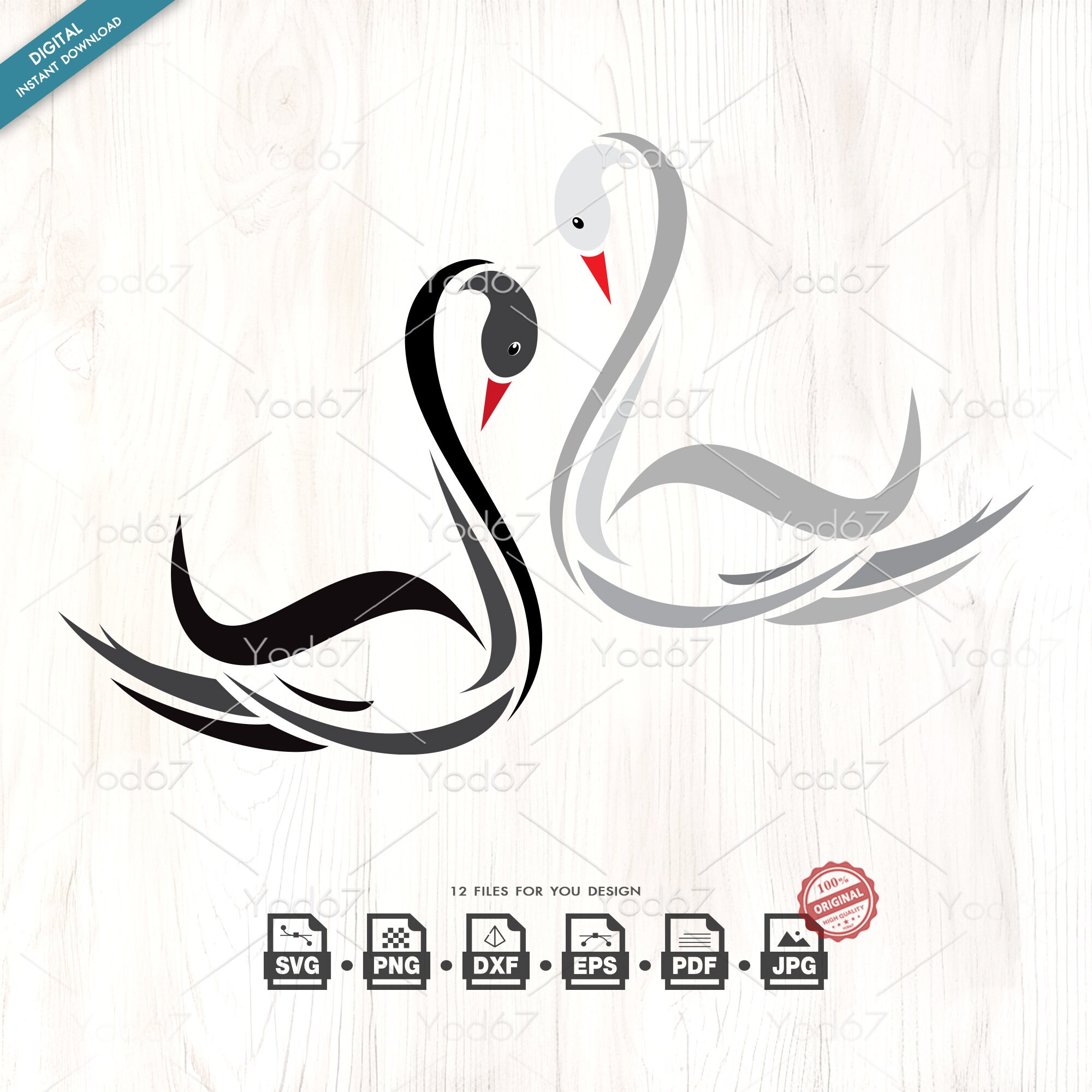 Swan Vector Clipart Design Svg, Png, Dxf, Eps Pdf, Svg Files for Cricut, White Swan SVG, Black ...