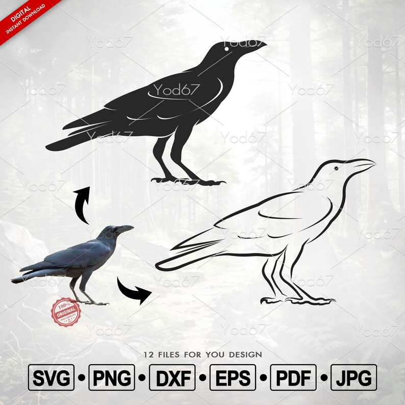 Crow SVG, Png, Dxf, Eps, Pdf, Jpg, Cut File Crow for Cricut, Crow ...