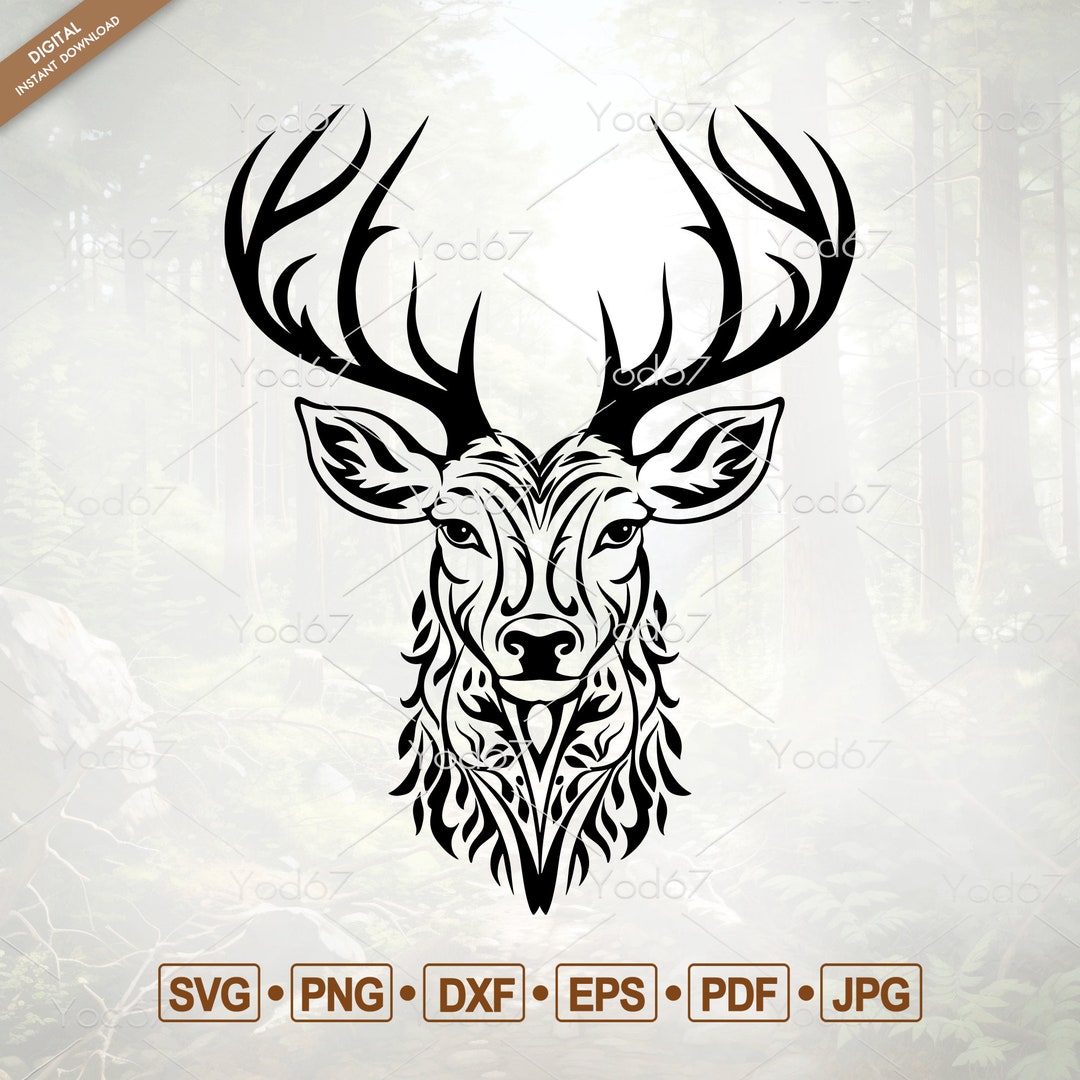 Deer Head SVG, Deer Png, Sambar Deer Svg, Stag Svg, Deer DXF, PDF, Deer ...