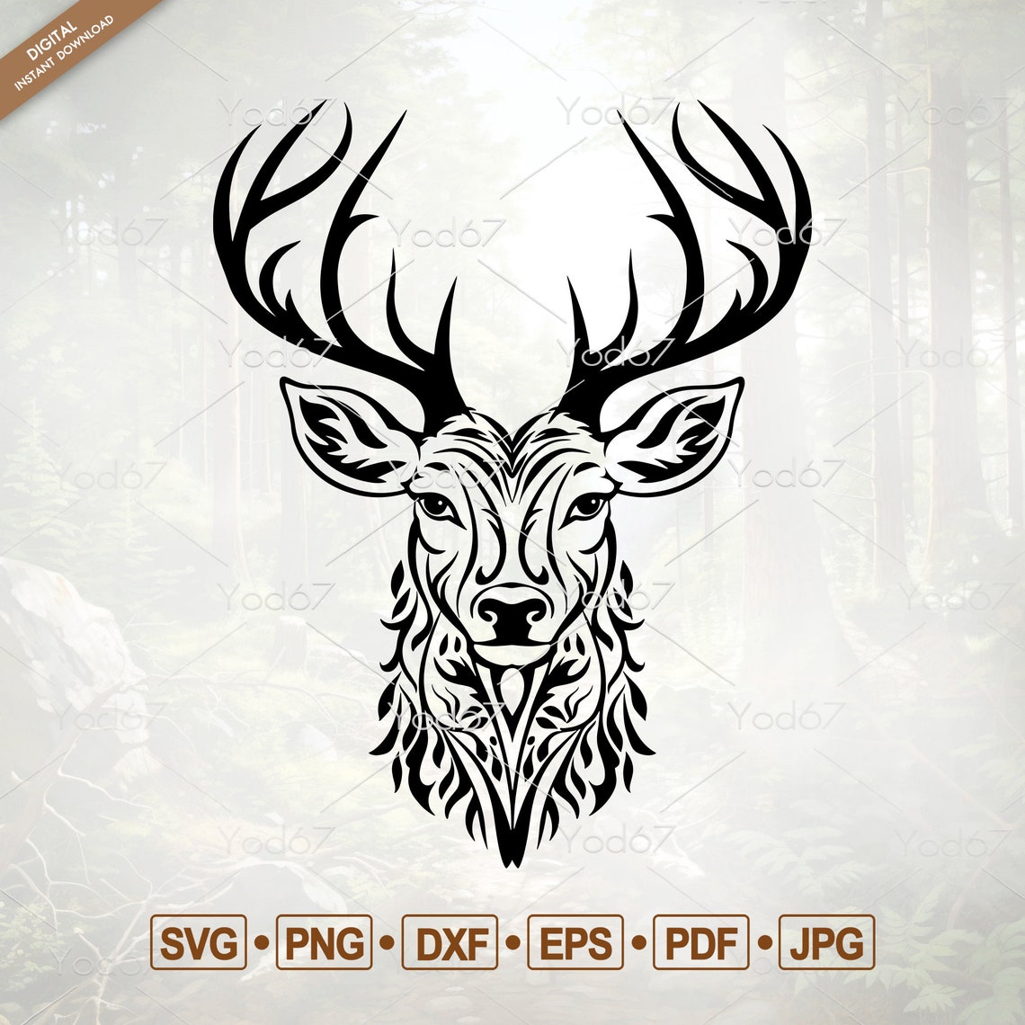 Deer Head SVG, Deer Png, Sambar Deer Svg, Stag Svg, Deer DXF, PDF, Deer ...