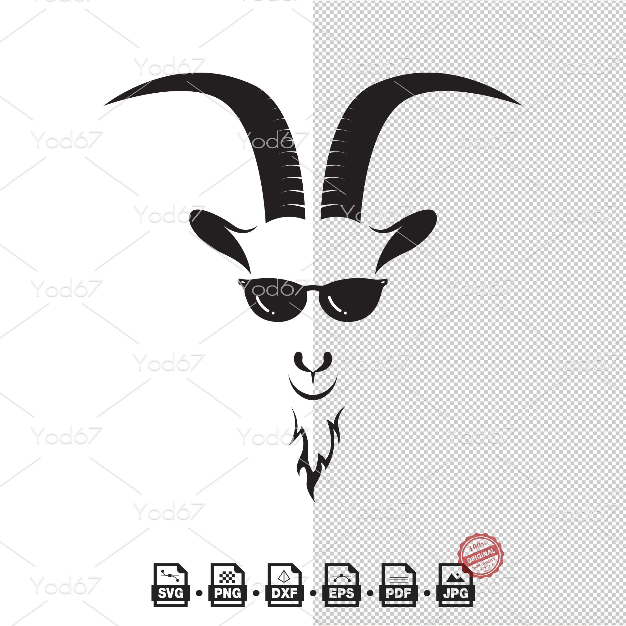 Goat Wearing Sunglasses SVG, PNG, Dxf, Eps, Dpf, Goat Head Vector ...