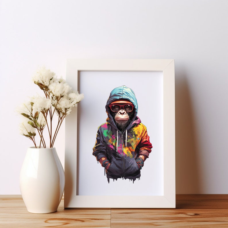 Cool Monkey Wearing Glasses and Hoodie for Sublimation Printing, DTF ...