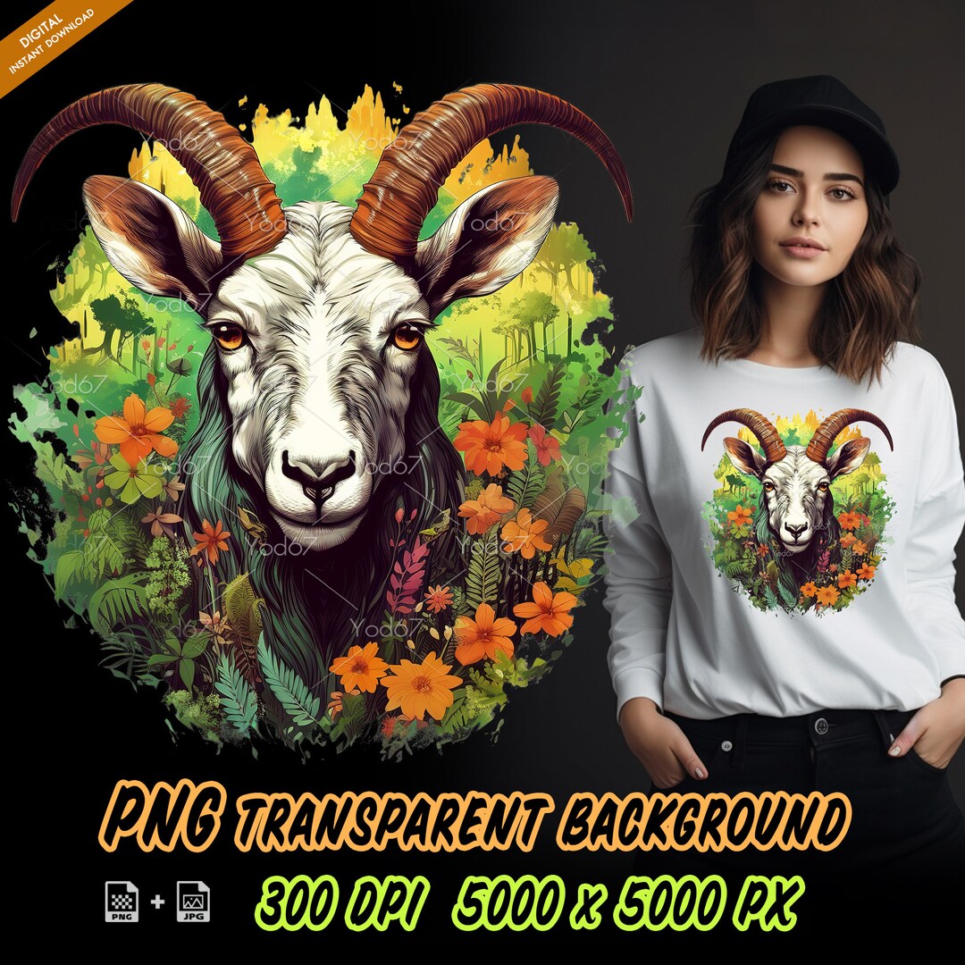 Goat Head Png, Goat Head and Flower for Sublimation Printing, Goat T ...