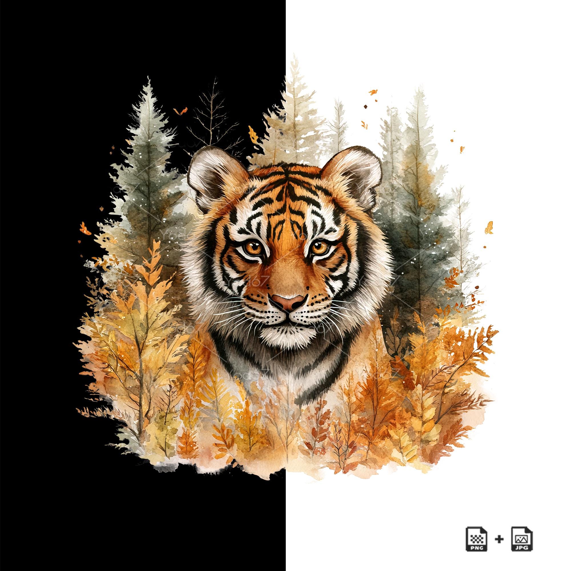 Tiger Head Watercolor, Tiger Png for Sublimation Printing, Tiger in a ...