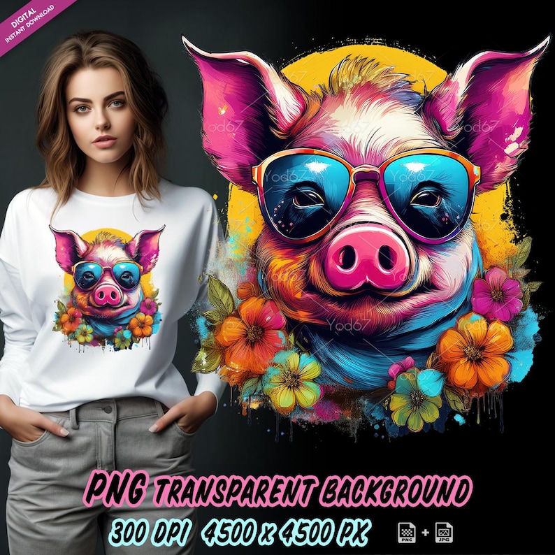 Pig With Glasses for Sublimation Printing, Dtg, Dtf, Pig With Glasses ...