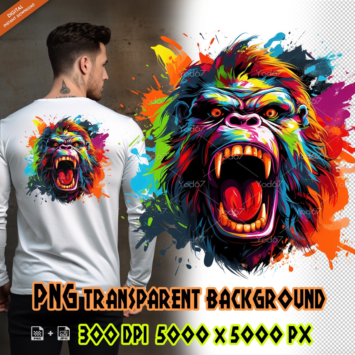 Angry Gorilla Clipart for Sublimation Printing, Gorilla T-shirt Design ...