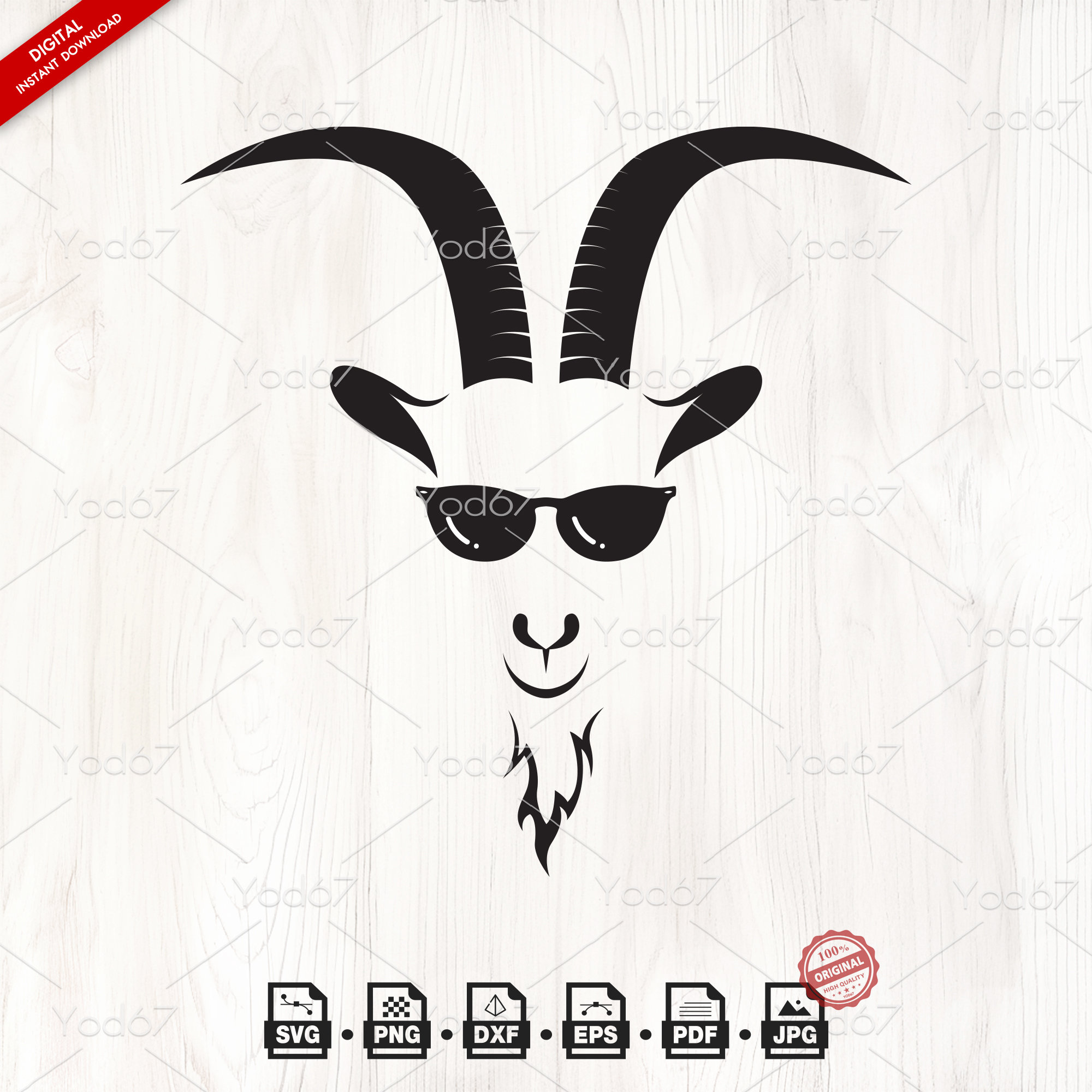 Goat Wearing Sunglasses SVG, PNG, Dxf, Eps, Dpf, Goat Head Vector ...