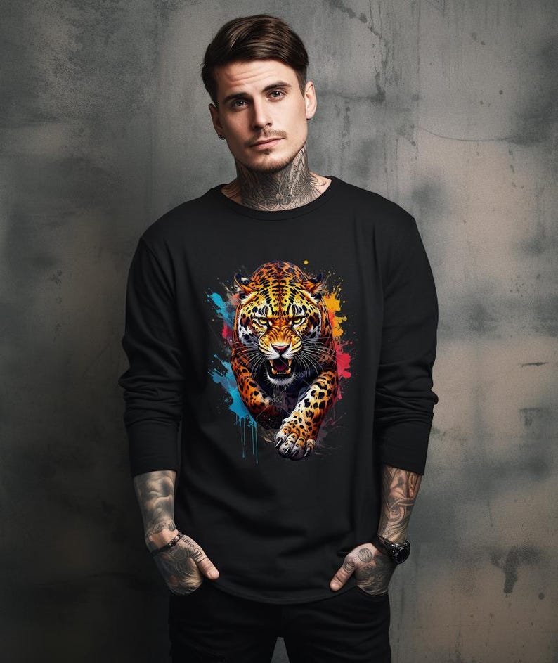 Jaguar PNG for Sublimation Printing, Colorful Jaguar Leopard T-shirt ...