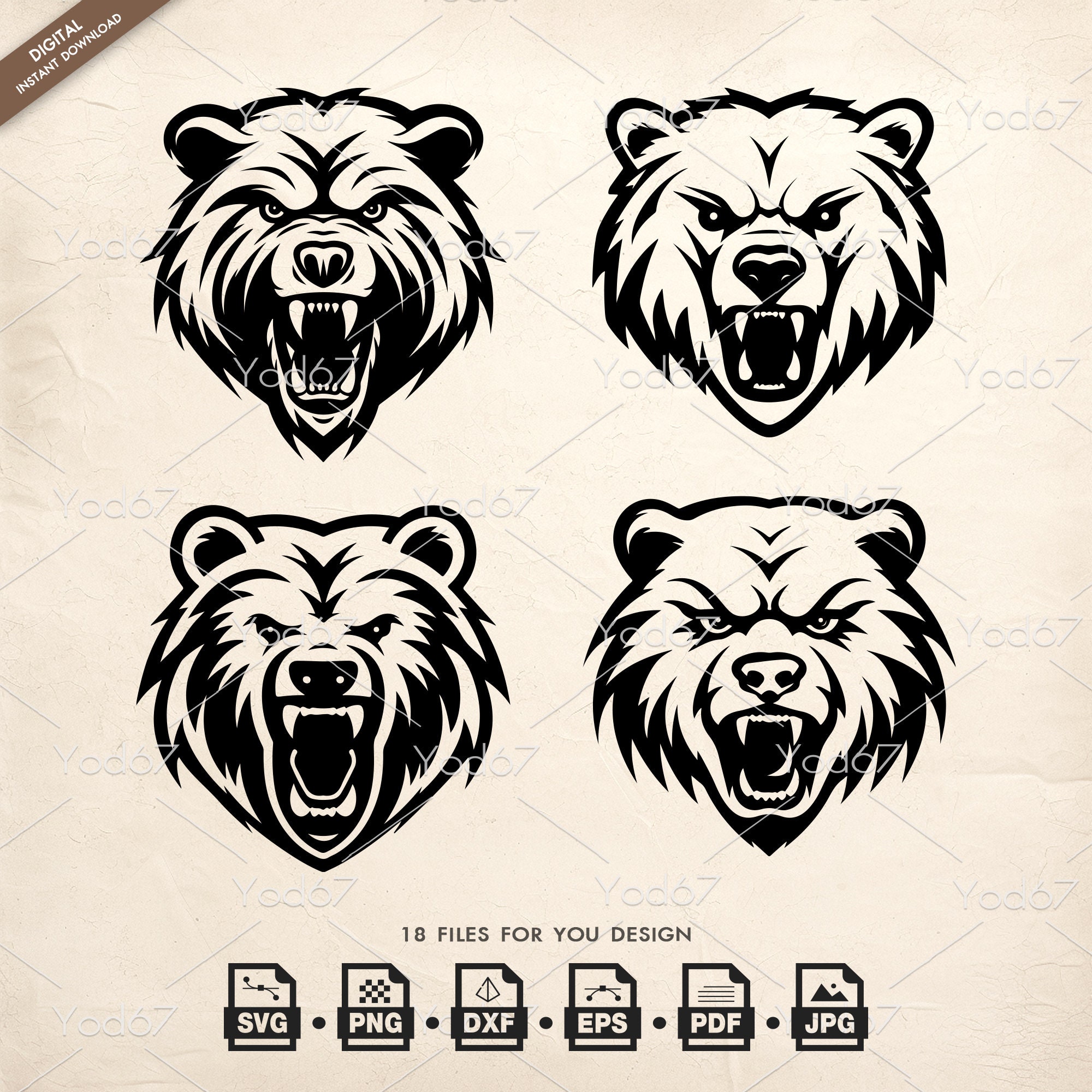 Bear Head SVG, Bear Vector Clipart Design Png Dxf Eps Pdf, Svg Files ...