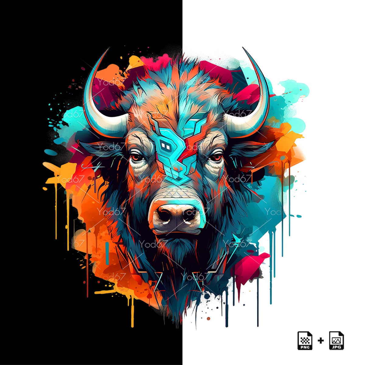 Colorful Bison Png for Sublimation Printing, Bison T-shirt Design ...