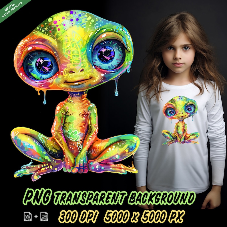 Alien Png for Sublimation Printing, Colorful Alien T-shirt Design ...