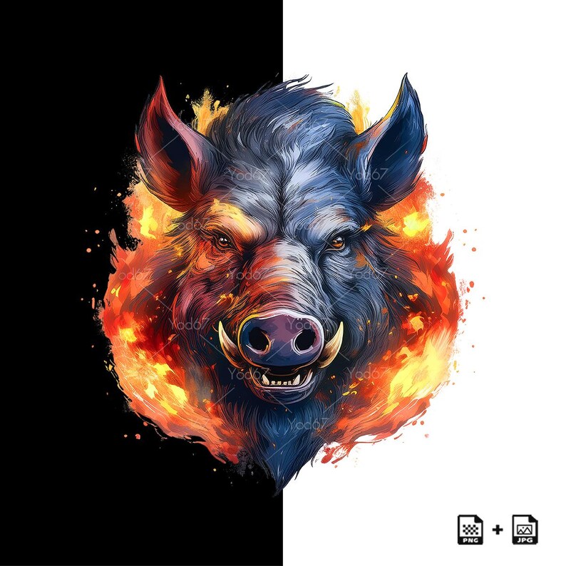 Wild Boar PNG for Sublimation Printing, Angry Boar With Flames T-shirt ...
