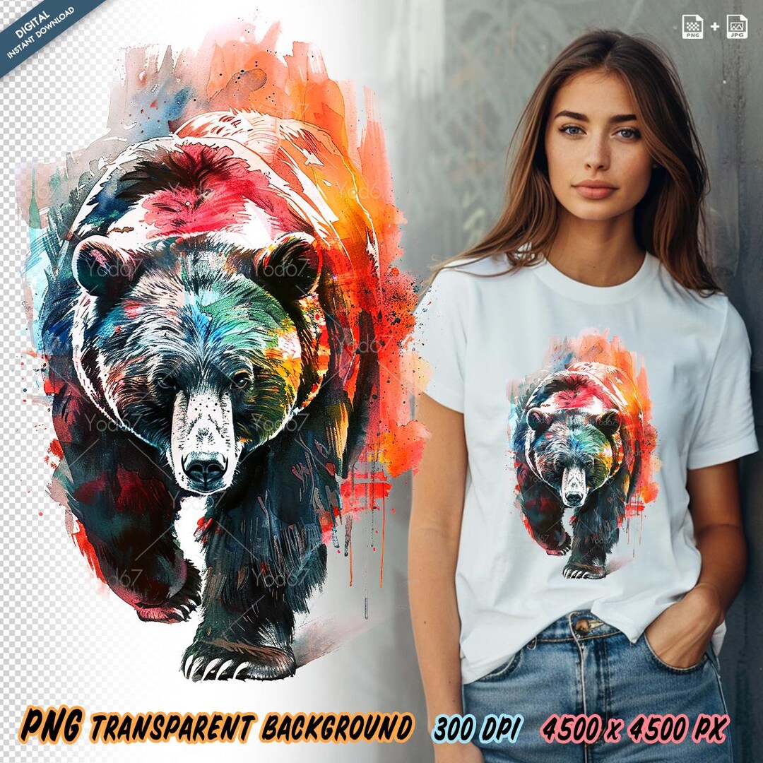 Colorful Bear PNG for Sublimation Printing, Walking Bear T-shirt Design ...