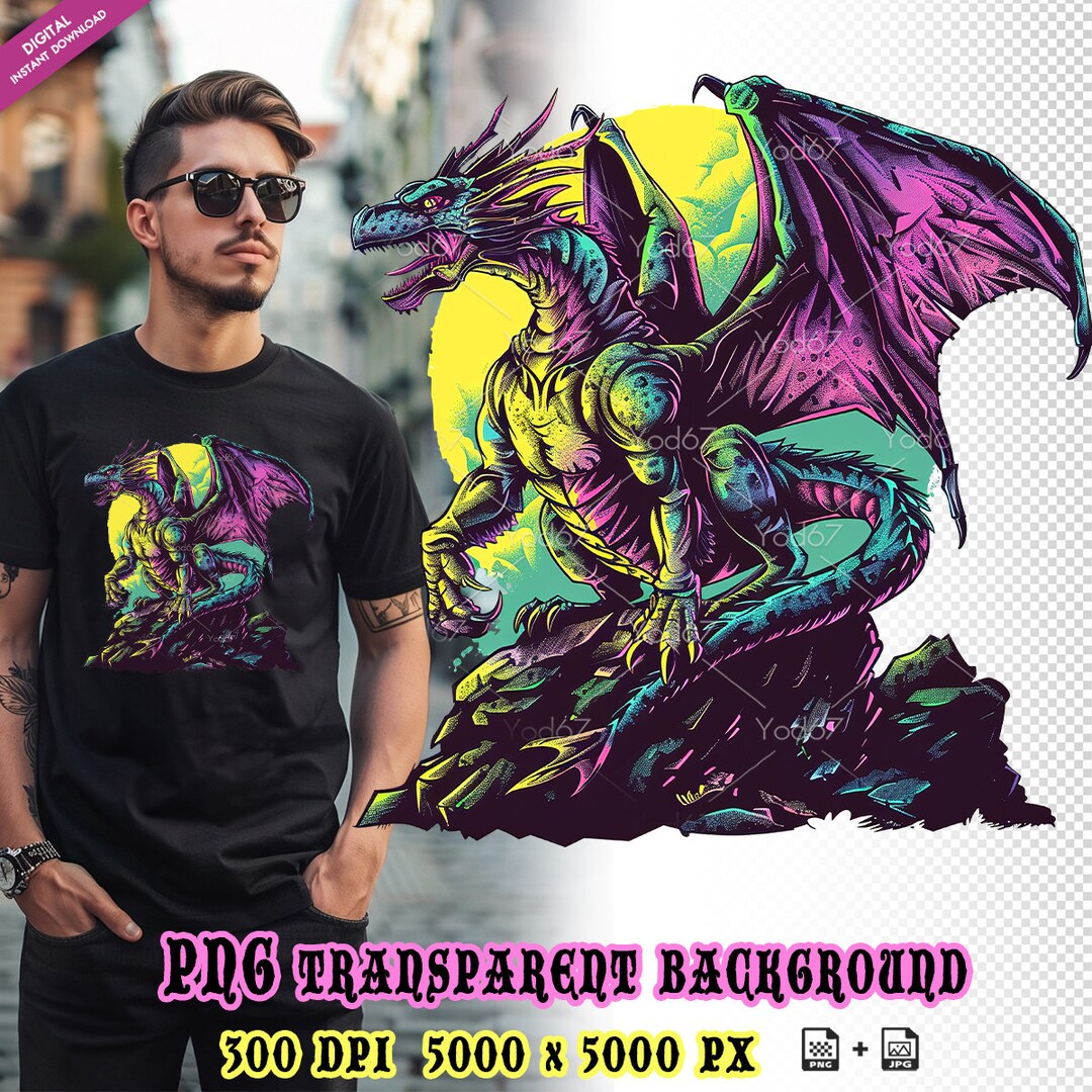 Dragon Clipart for Sublimation Printing, Colorful Dragon T-shirt Design ...