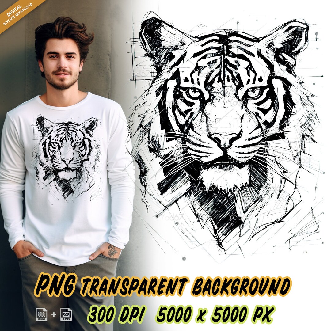 Tiger Face for Sublimation Printing, Tiger T-shirt Design Clipart, DTG ...