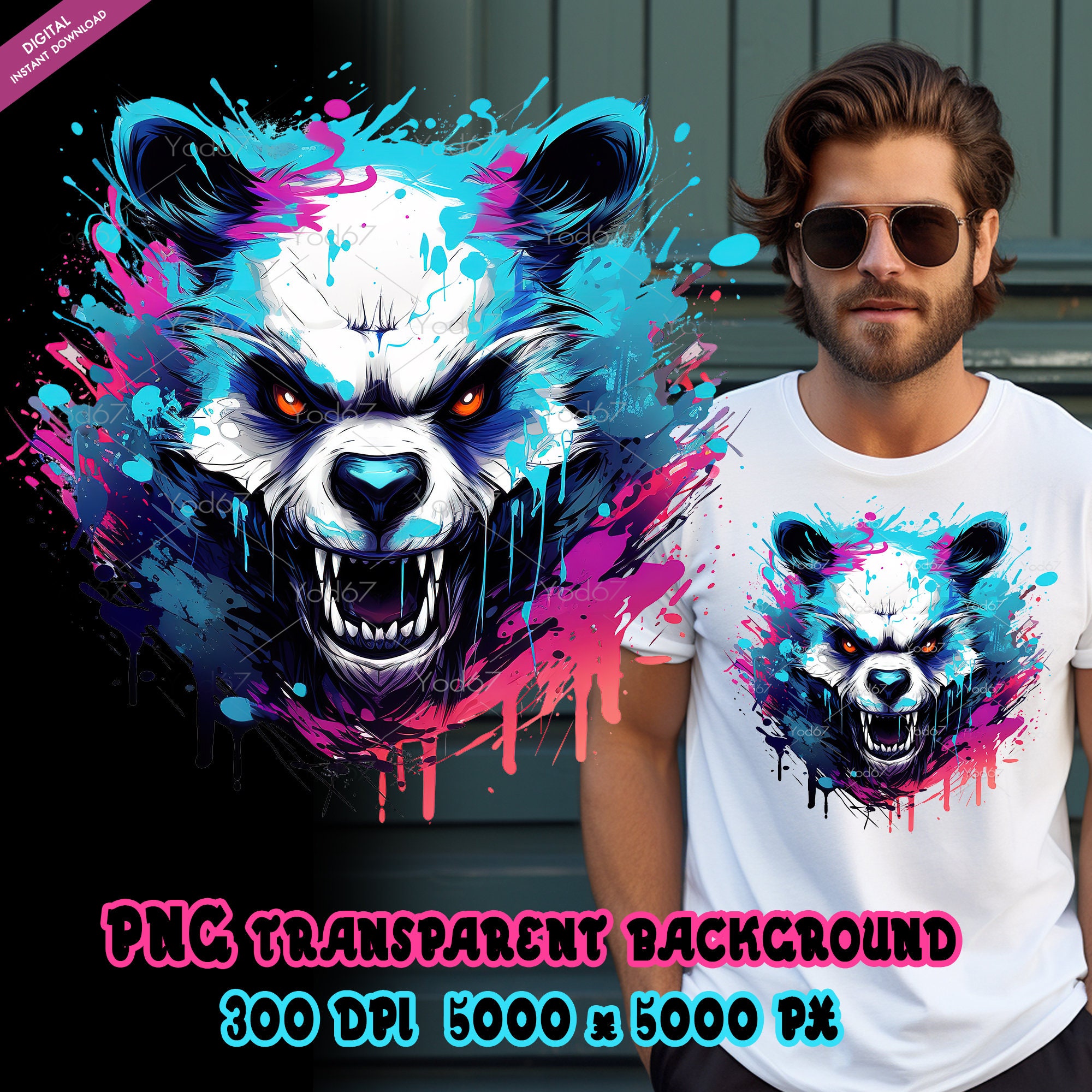 Panda Demon Png for Sublimation Printing, Panda Head T-shirt Design ...