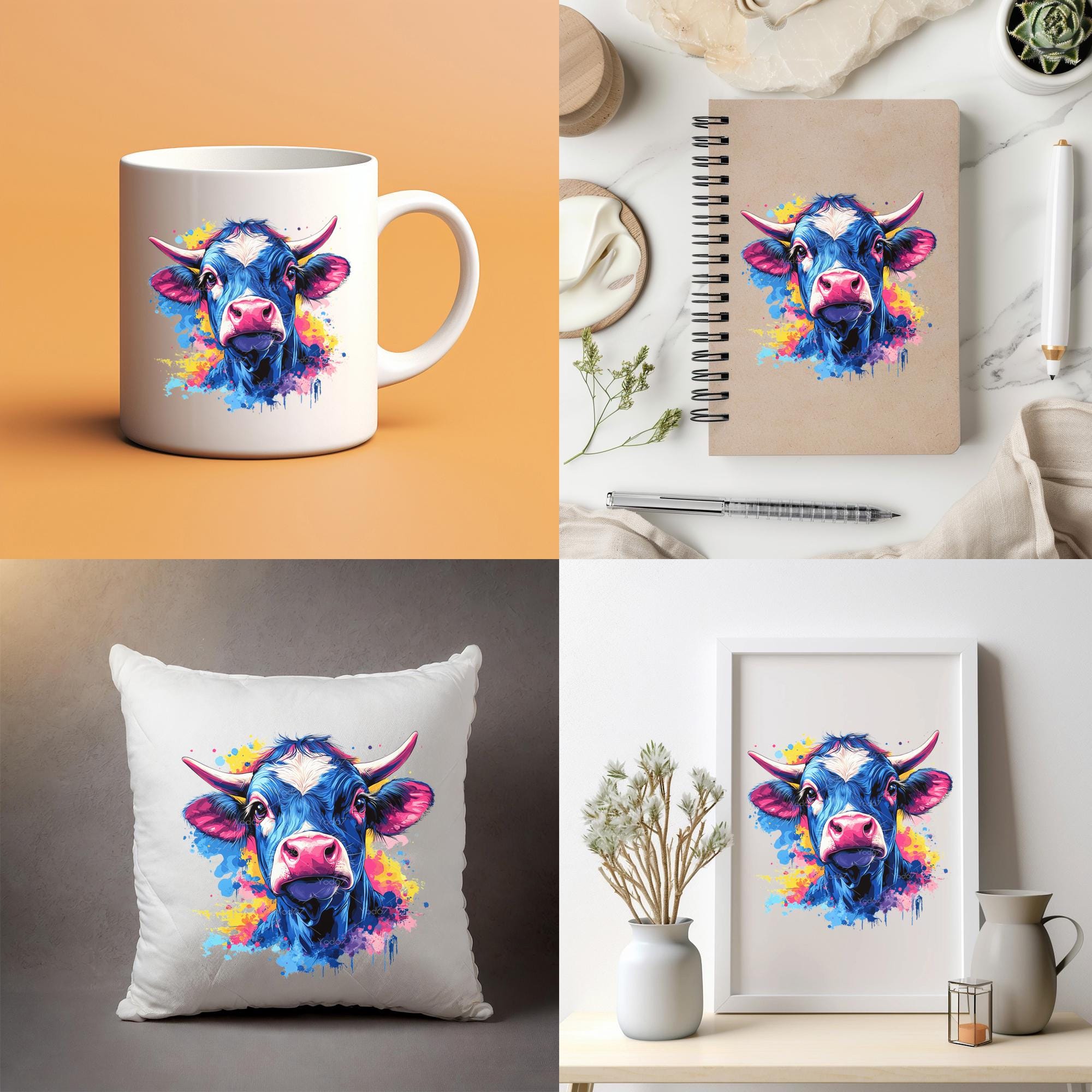 Cow Png, Colorful Cow Head Clipart, Sublimation Printing, Cow Face T ...