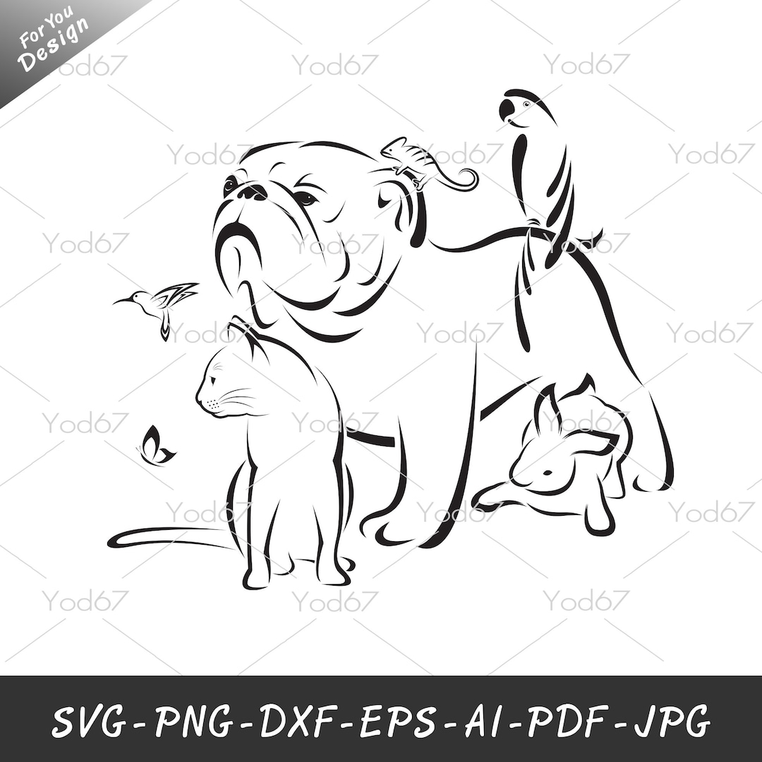 Group of Pets Clipart Vector. Animals Svg, Bulldog Png, Cat Svg, Rabbit ...