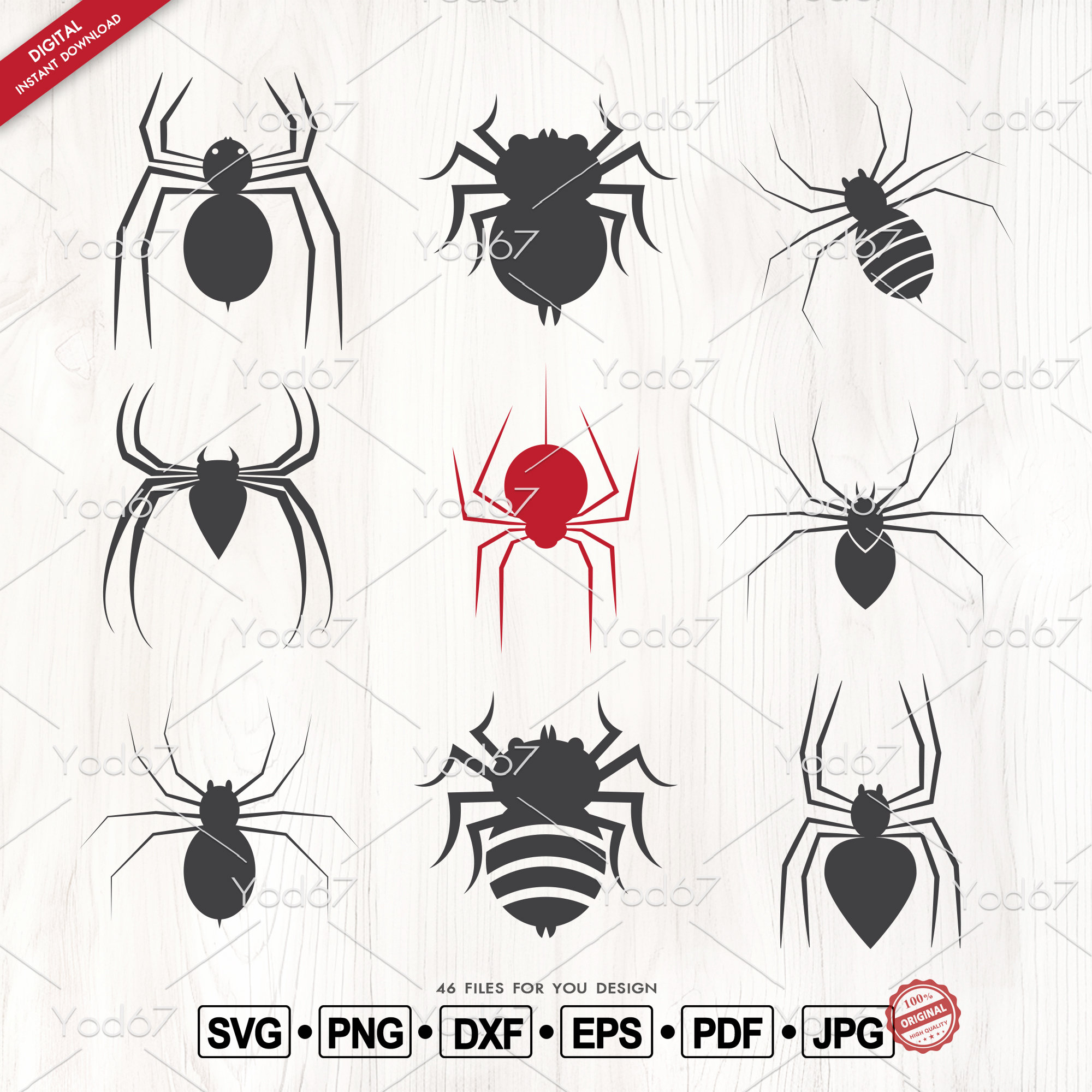 Spider SVG Bundle, Spider Vector Clipart Design Eps, Spider Png, Cut ...