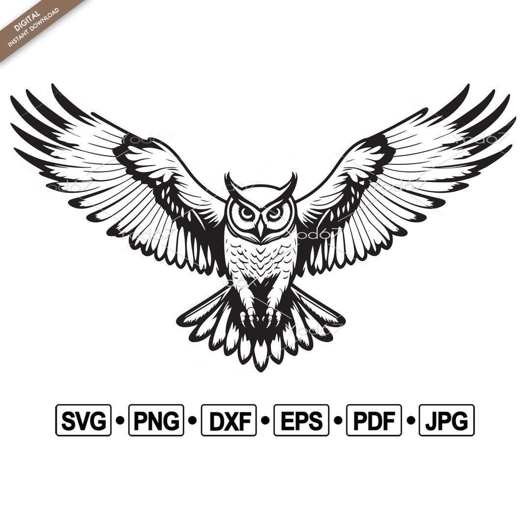 Owl Vector Clipart Design SVG PNG EPS Dxf Pdf Jpg, Owl Spreads Its Wings Clipart, Bird Svg ...