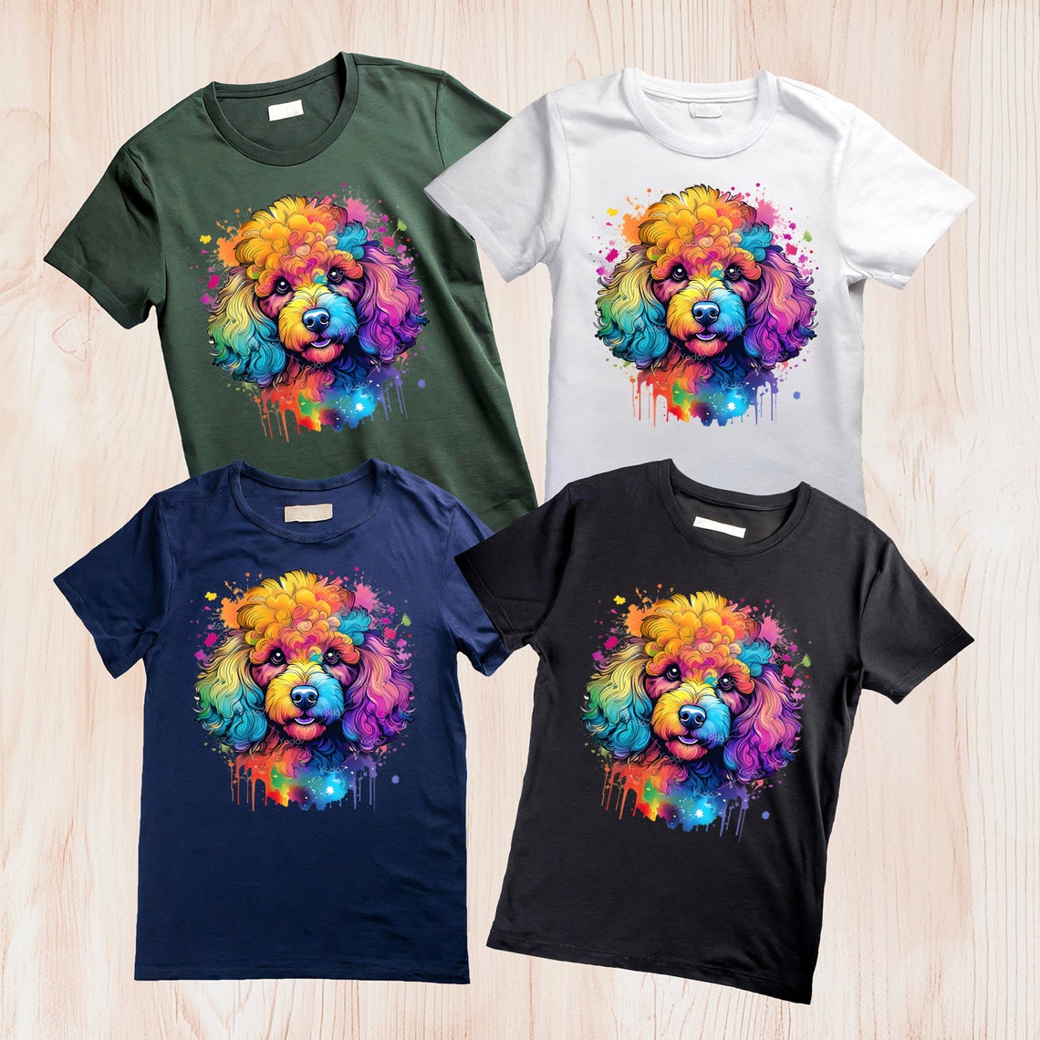 Colorful Poodle Dog PNG for Sublimation Printing, Poodle Head T-shirt ...