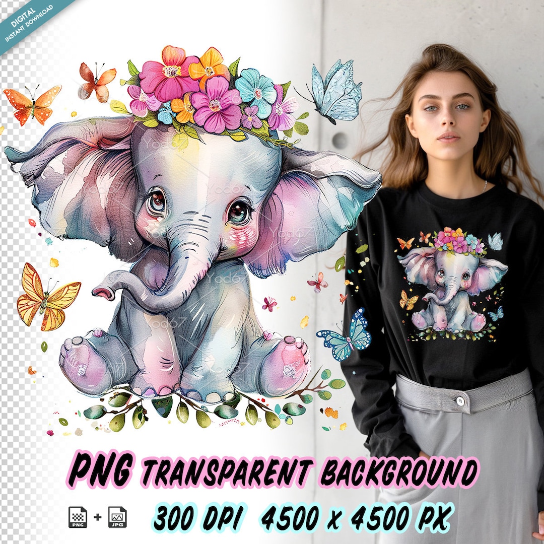 Cute Elephant Png for Sublimation Printing, Baby Elephant T-shirt ...