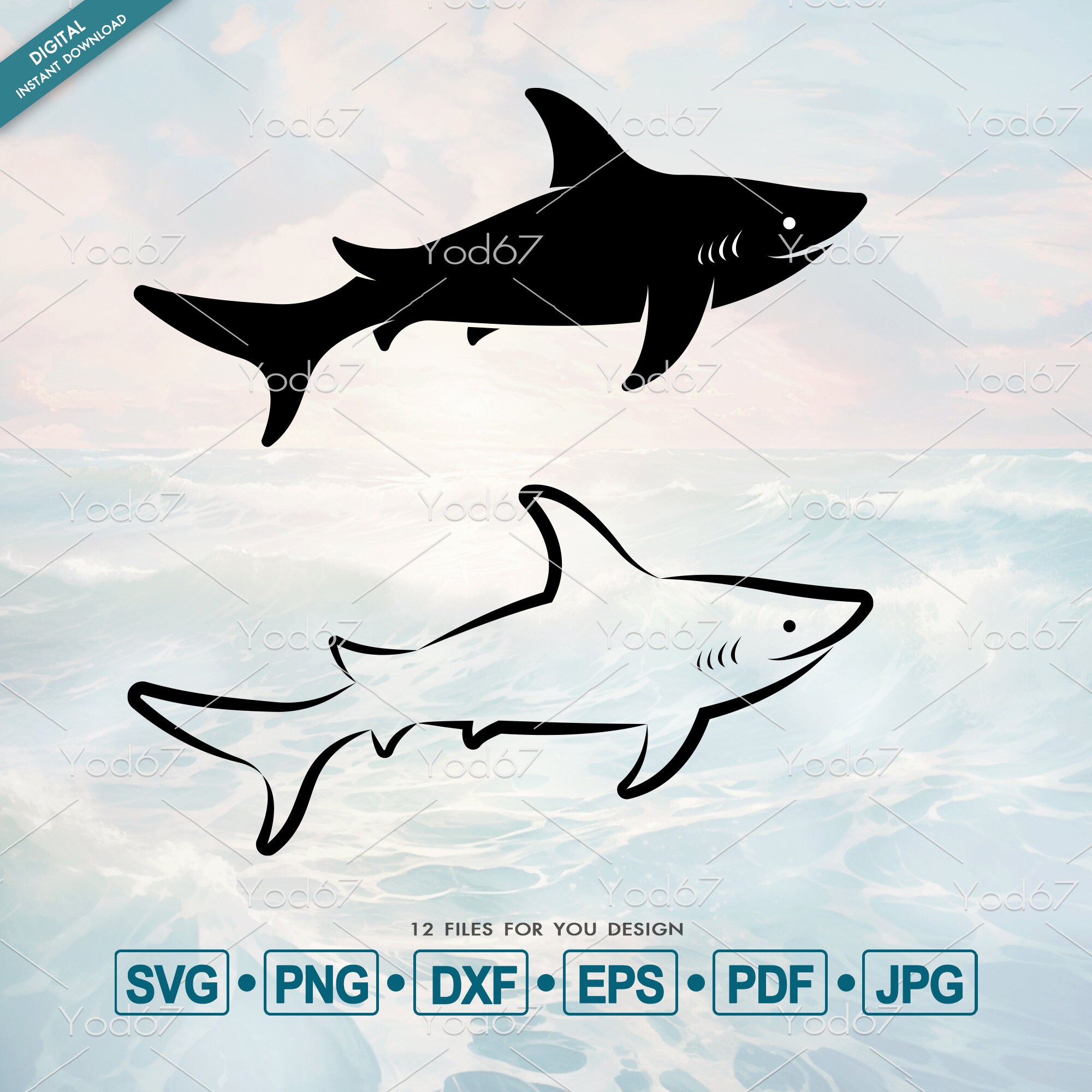 Shark Svg, Shark Clipart Vector, Shark Laser Engraving Instant Download ...