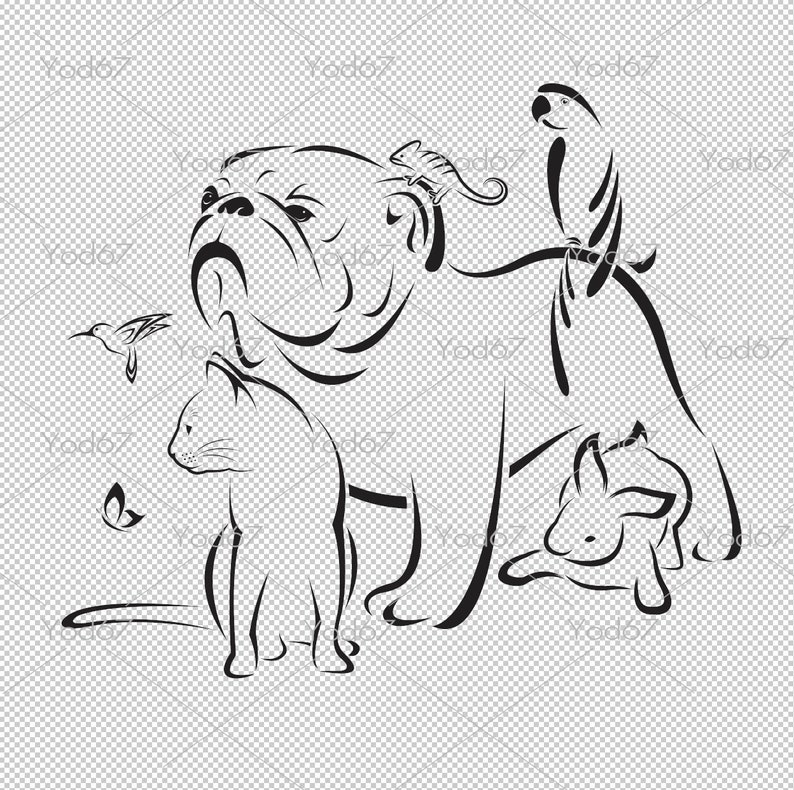 Group of Pets Clipart Vector. Animals Svg, Bulldog Png, Cat Svg, Rabbit ...