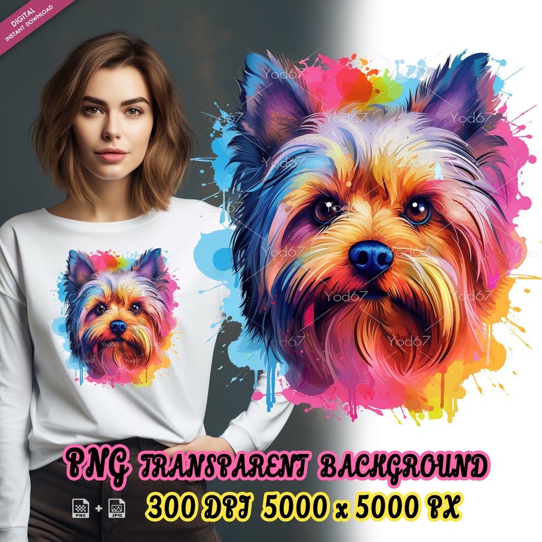 Colorful Yorkshire Terrier Dog Head PNG File for Sublimation Printing ...