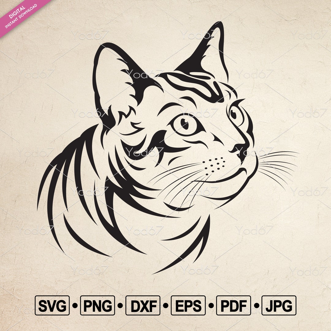 Cat Head Design, Cat Svg, Png, Svg, Dxf, Pet Clip Art, Vector Cut ...