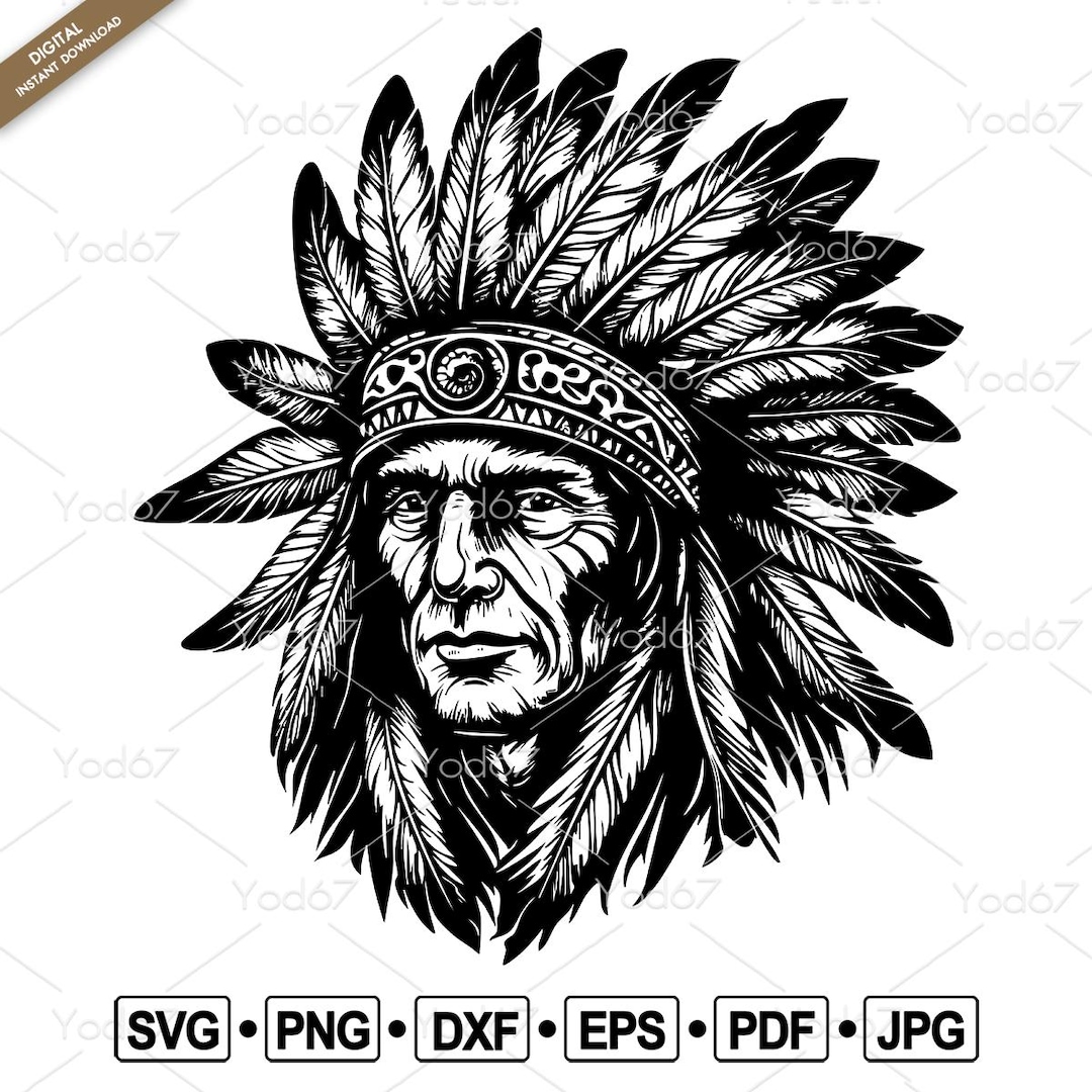 Native American Chief SVG PNG, Tribal Chief, Native American Chief Head ...