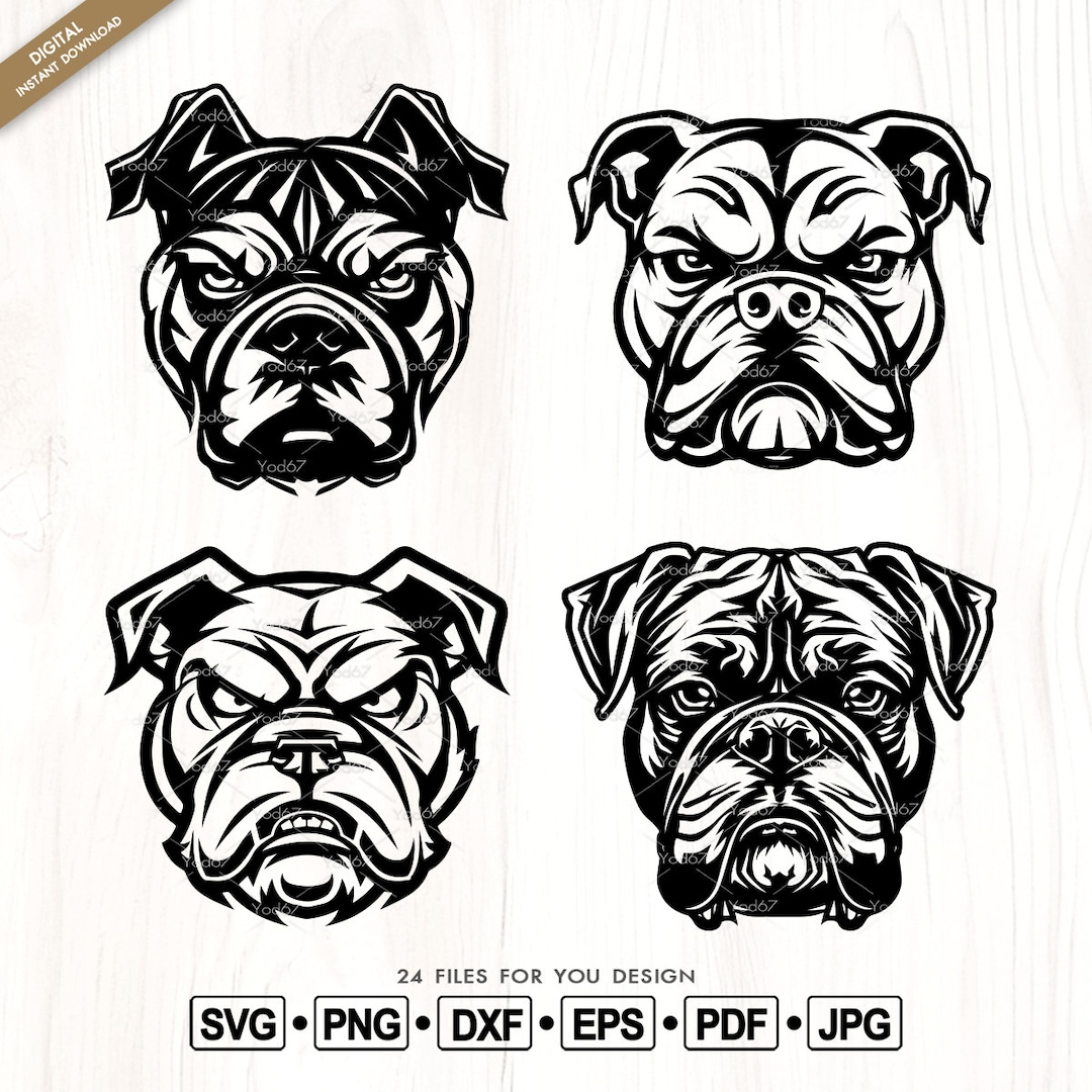 Bulldog SVG, Bulldog Head Vector Clipart Design Eps Png Dxf Pdf, Svg ...