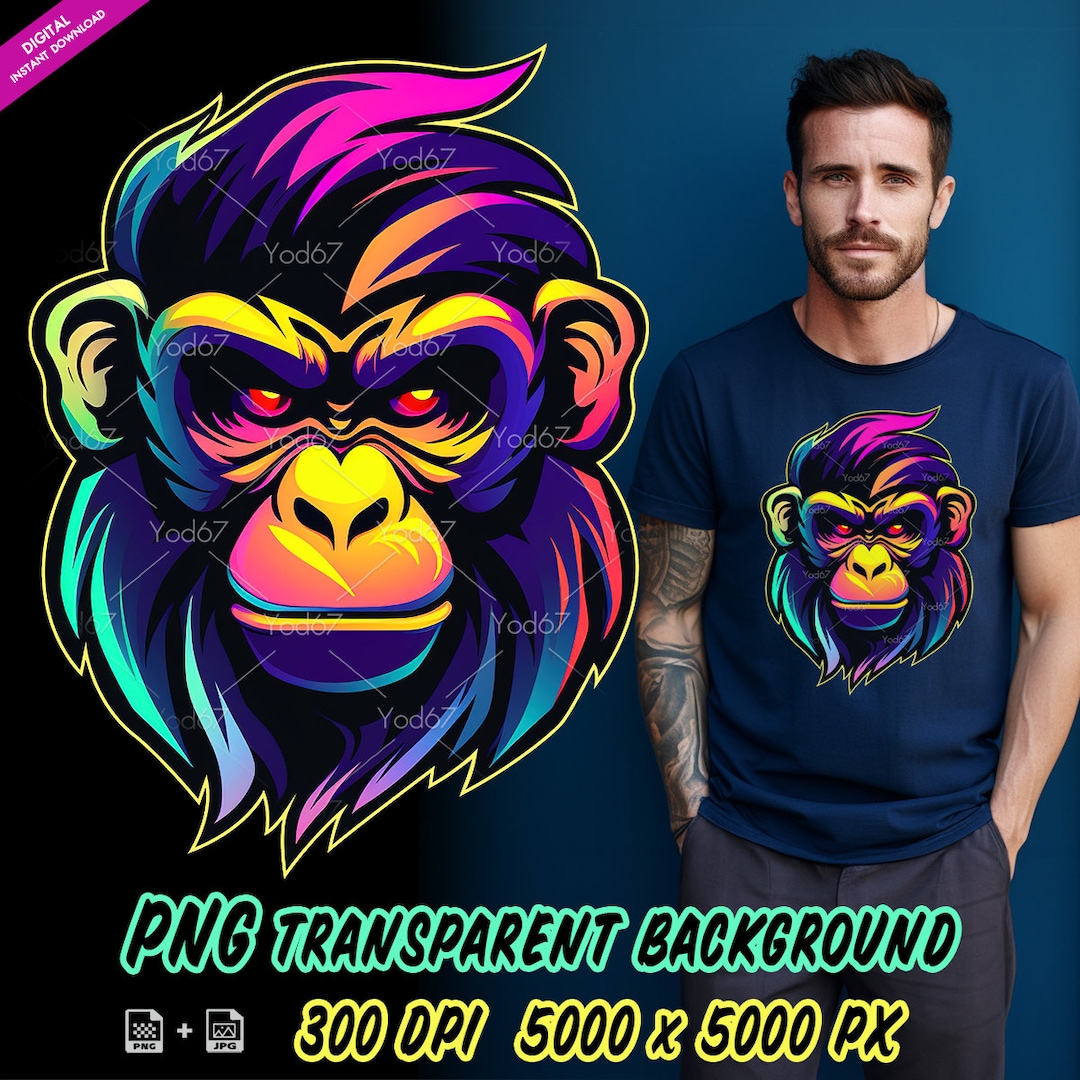 Colorful Monkey Head for Sublimation Printing, Monkey T-shirt Design ...