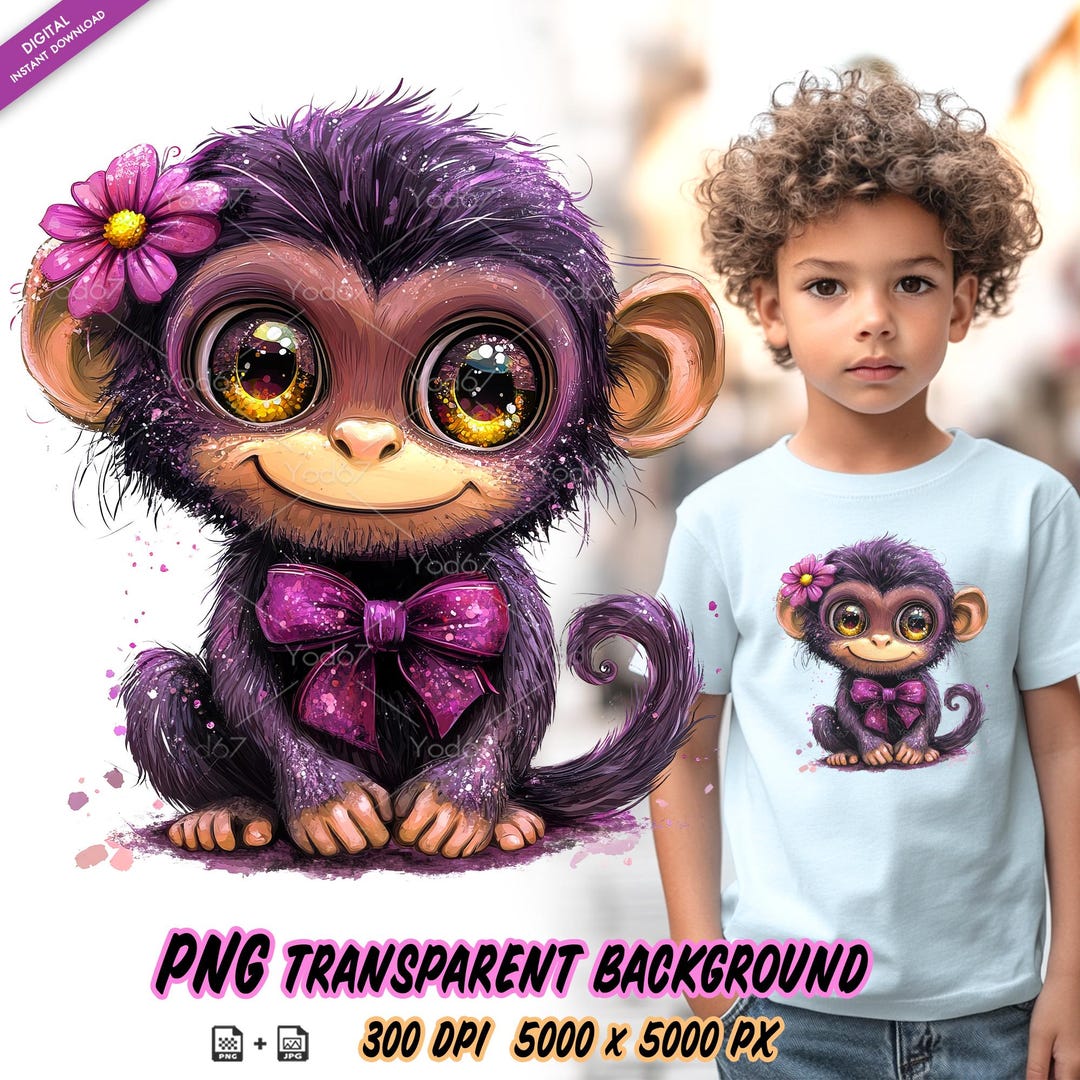 Little Monkey Clipart, Cute Baby Monkey Png, Sublimation Printing, T ...