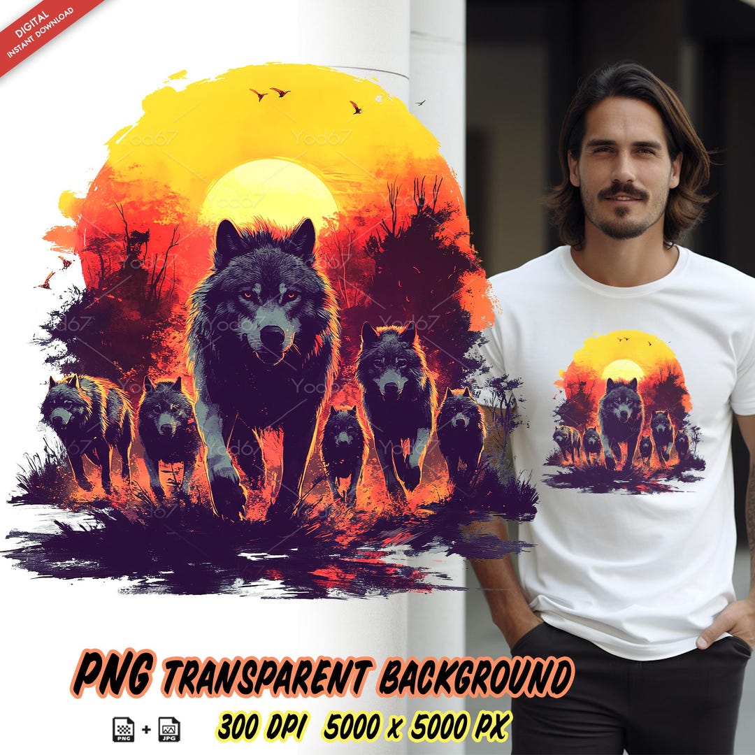 Wolf Pack Sunset PNG: Sublimation T-shirt Design (digital Download) - Etsy